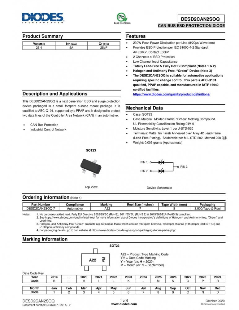 DESD2CAN2SOQ-7 datasheet page 1