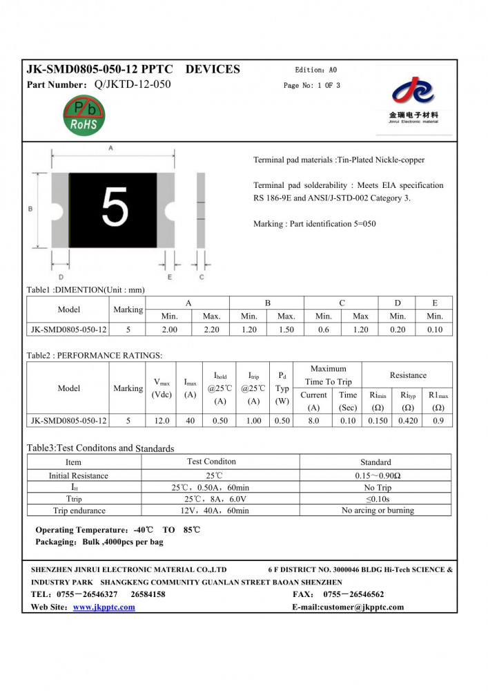 JK-SMD0805-050-12V datasheet page 1