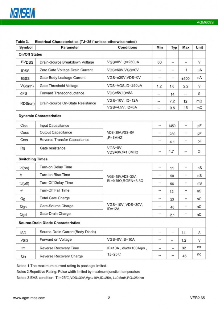 AGM609S datasheet page 2