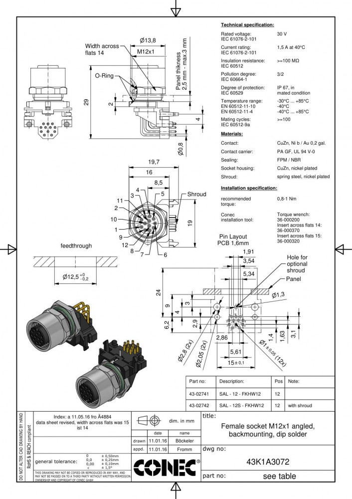 Amphenol 43-02742 technical drawing preview