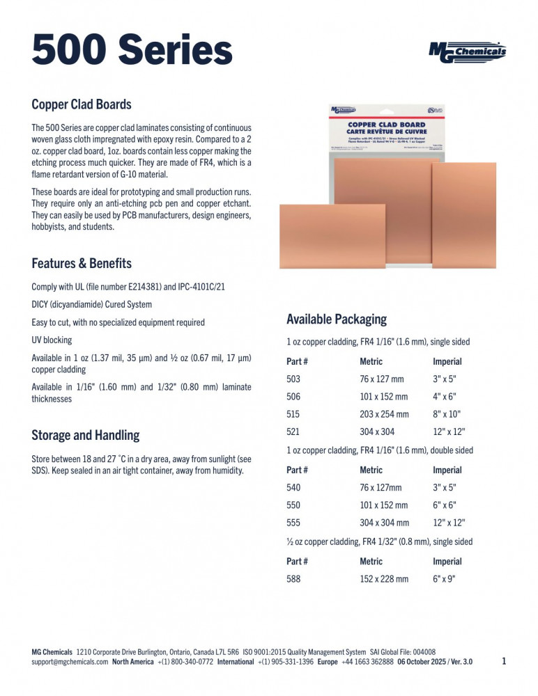 LEA NETWORKS 500 Series copper-clad board document, page 1