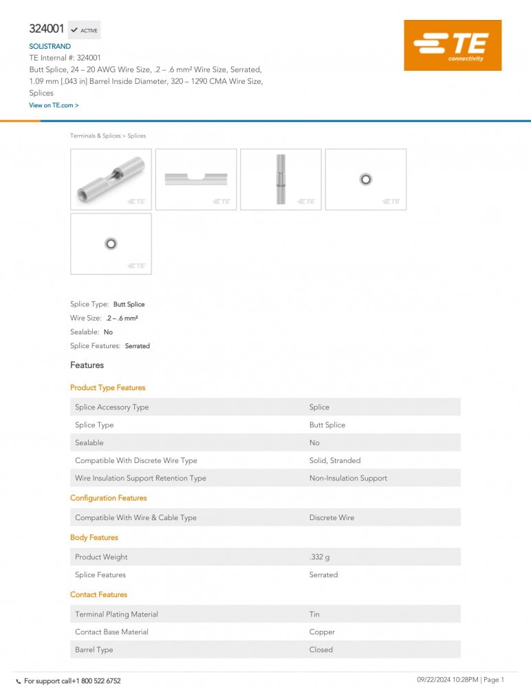 TE Connectivity 324001 document page 1