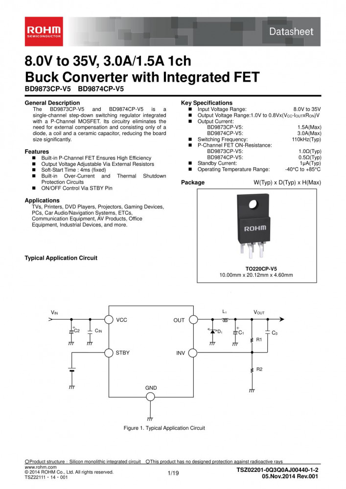 BD9874CP-V5E2 technical document page 1