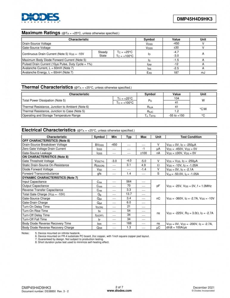 DMP45H4D9HK3-13 datasheet page 2