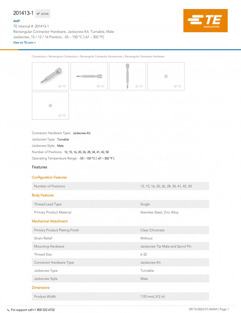 TE Connectivity 201413-1 technical document page 1