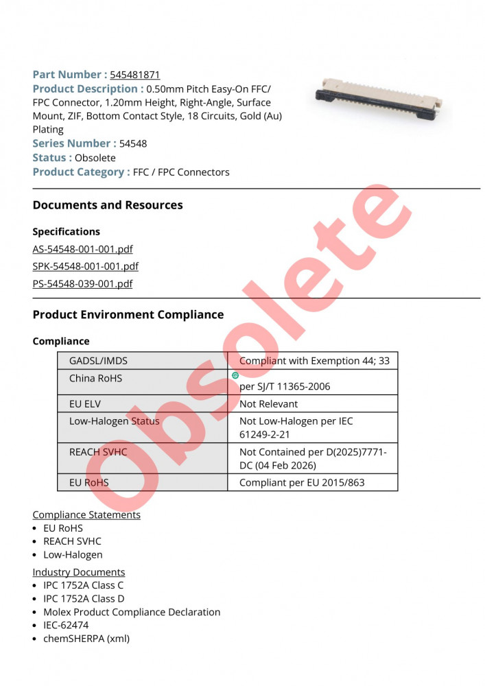 Molex 545481871 document image, page 1