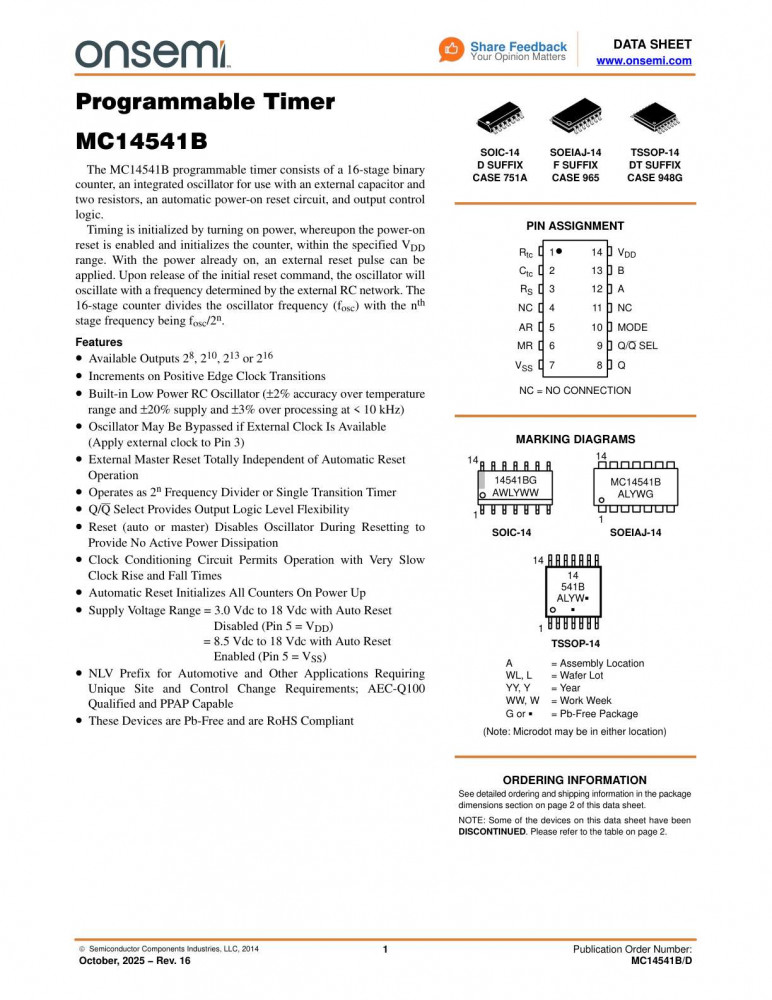 MC14541B datasheet page 1