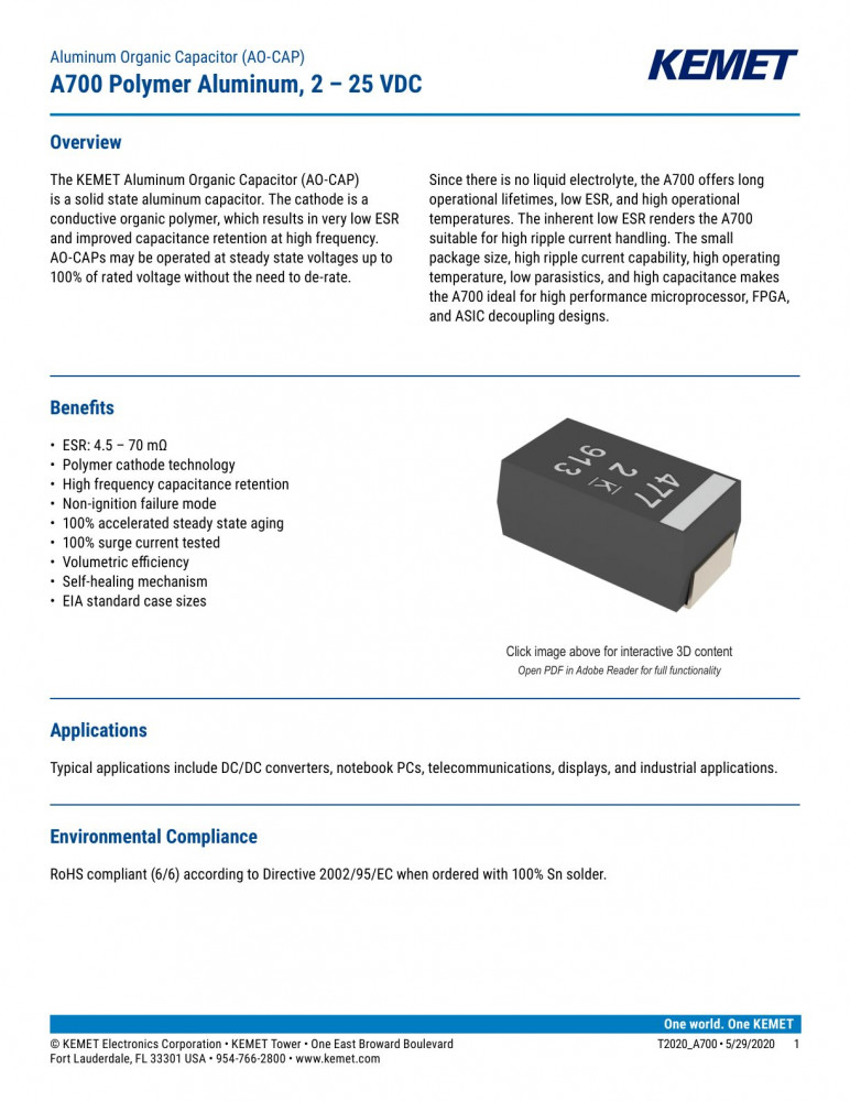 KEMET A700 datasheet page 1