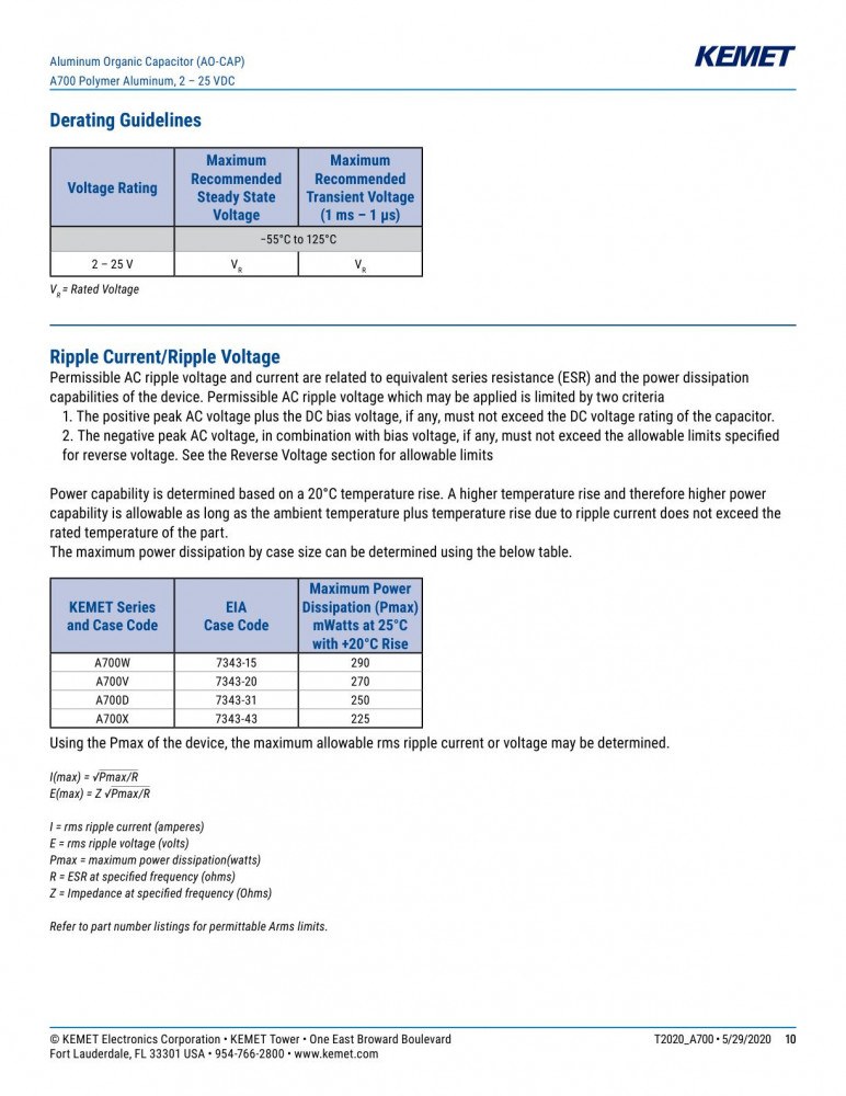 KEMET A700 datasheet page 10