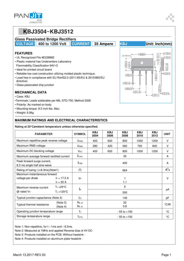 PANJIT KBJ3510 datasheet page 1