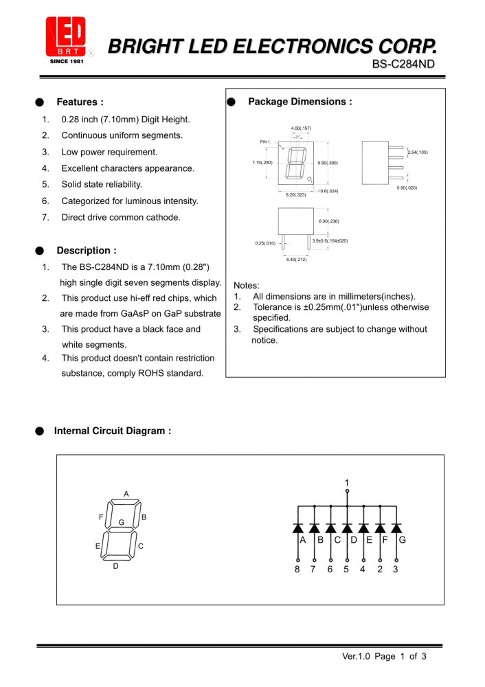 BS-C284ND datasheet page 1