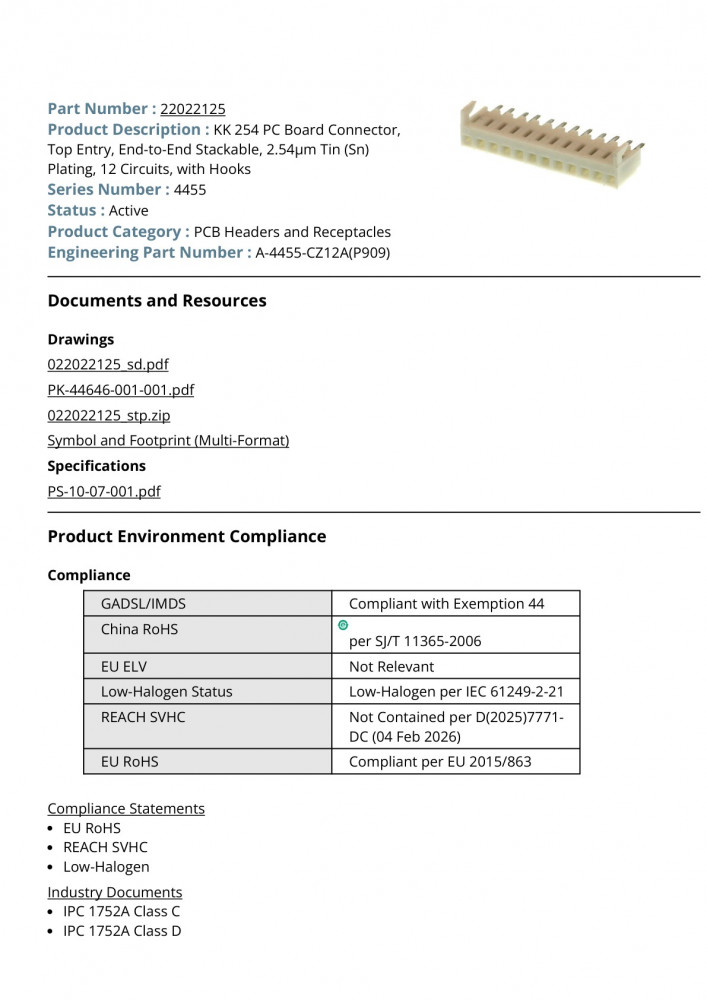 MOLEX 22022125 technical document preview, page 1