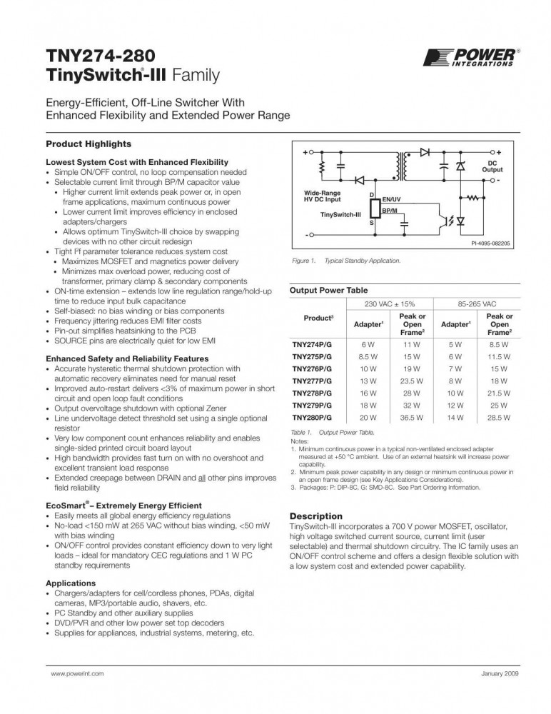 TNY279GN datasheet page 1