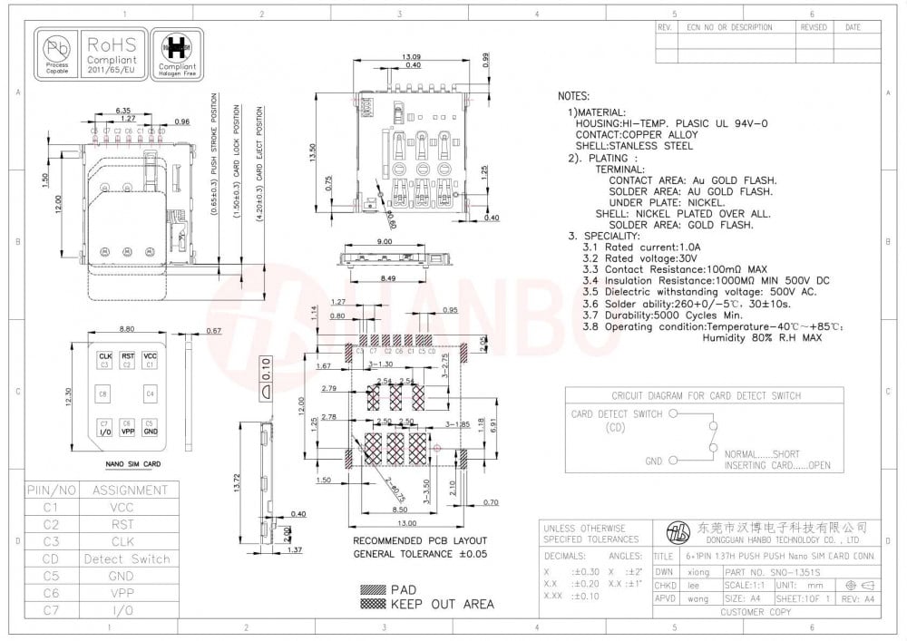 SNO-1351S technical drawing page 1