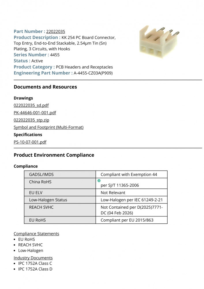 MOLEX 22022035 technical document page 1