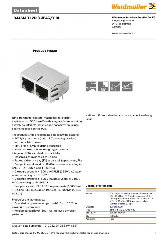 WEIDMULLER 2036460000 product documentation page 1