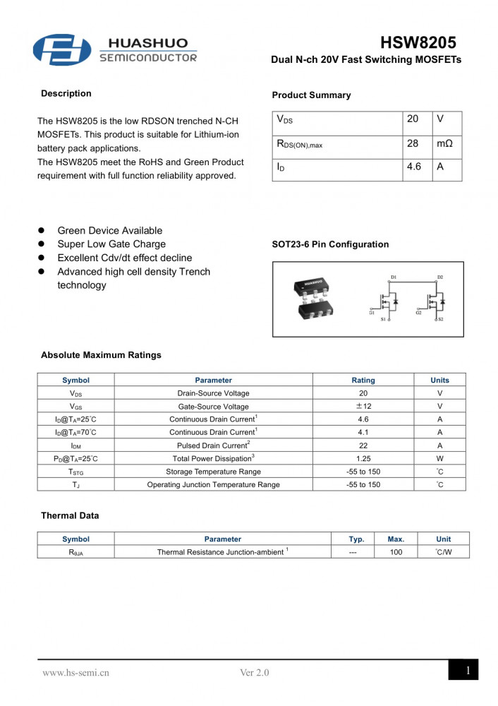 HSW8205 datasheet page 1