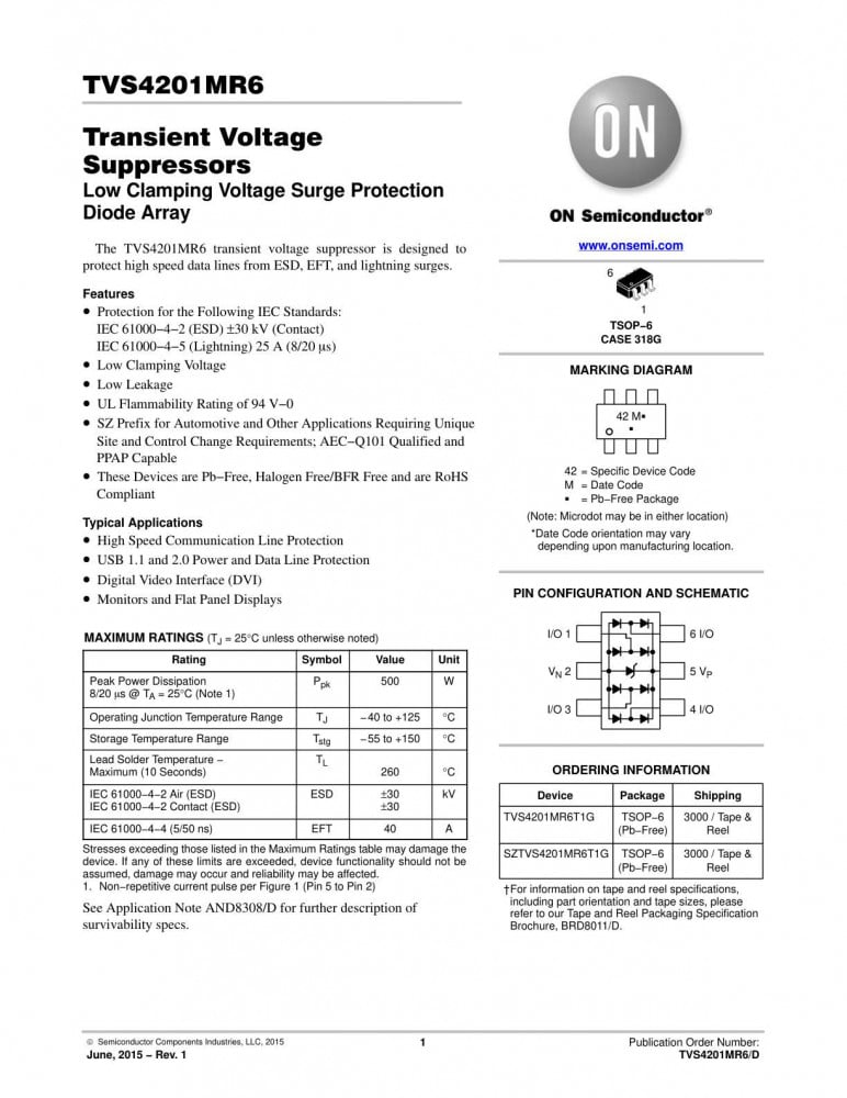 TVS4201MR6T1G datasheet page 1