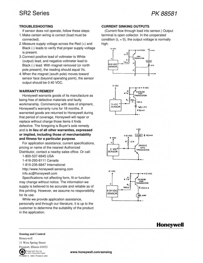 Honeywell SR2C-B4 installation document page 2