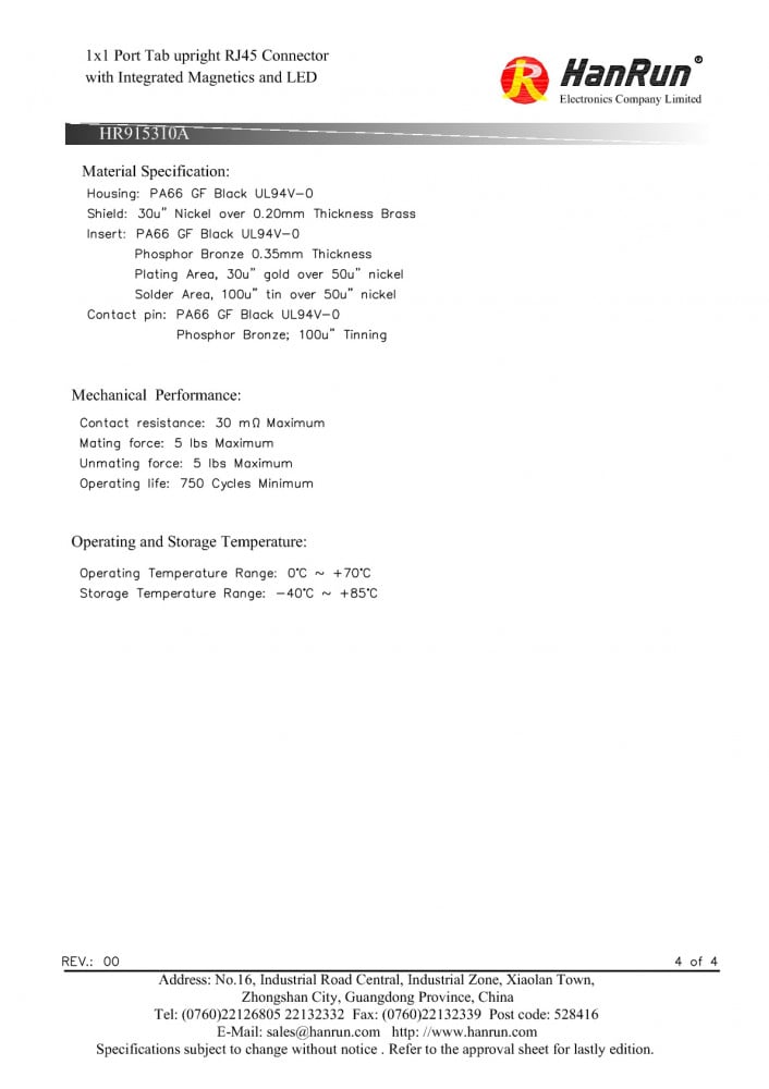 HR915310A materials and mechanical performance