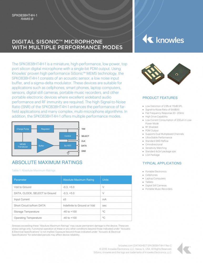 SPK0838HT4H-1 technical document page 1
