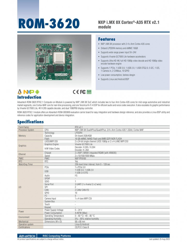 ROM-3620 product document page 1