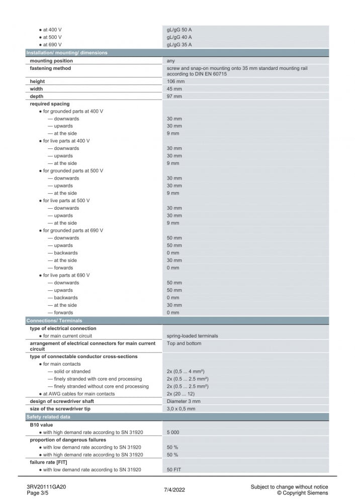 SIEMENS 3RV20111GA20 documentation page 3