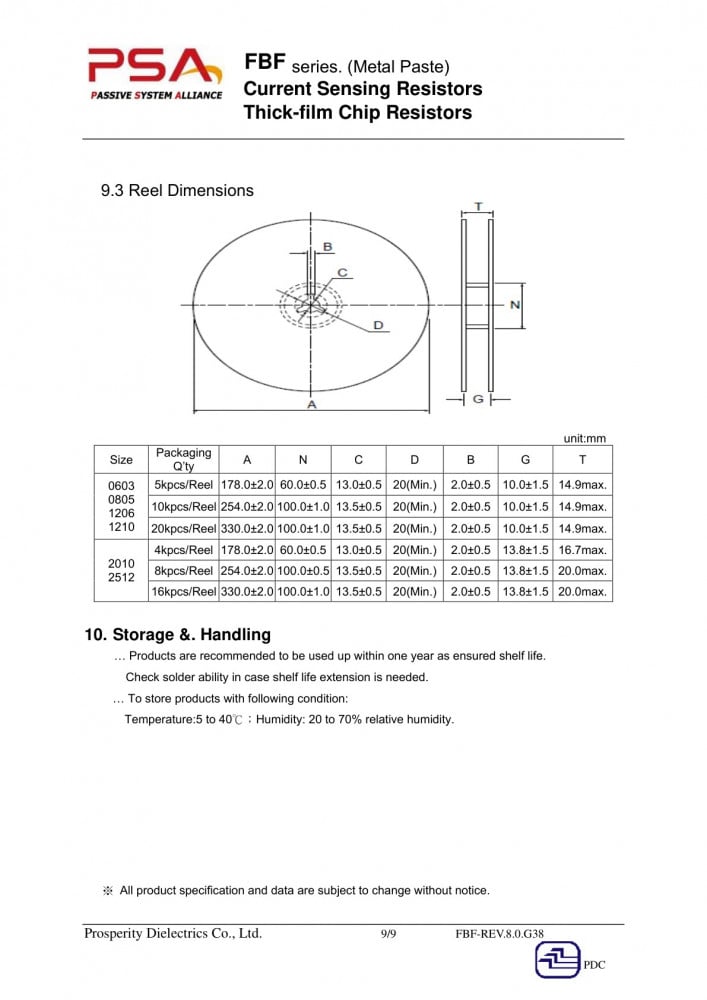 PSA FBF series specification page 10