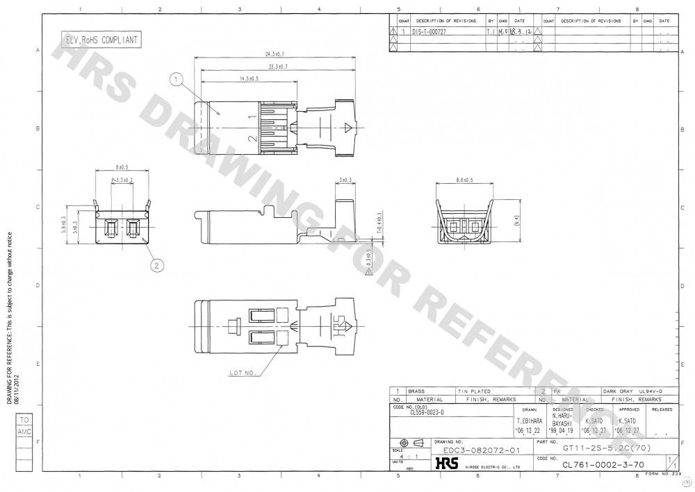 HRS GT11-2S-5.2C(70) technical drawing preview
