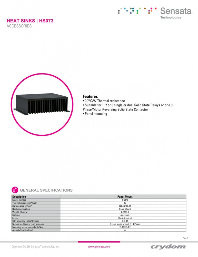 Sensata HS073 technical document page 1