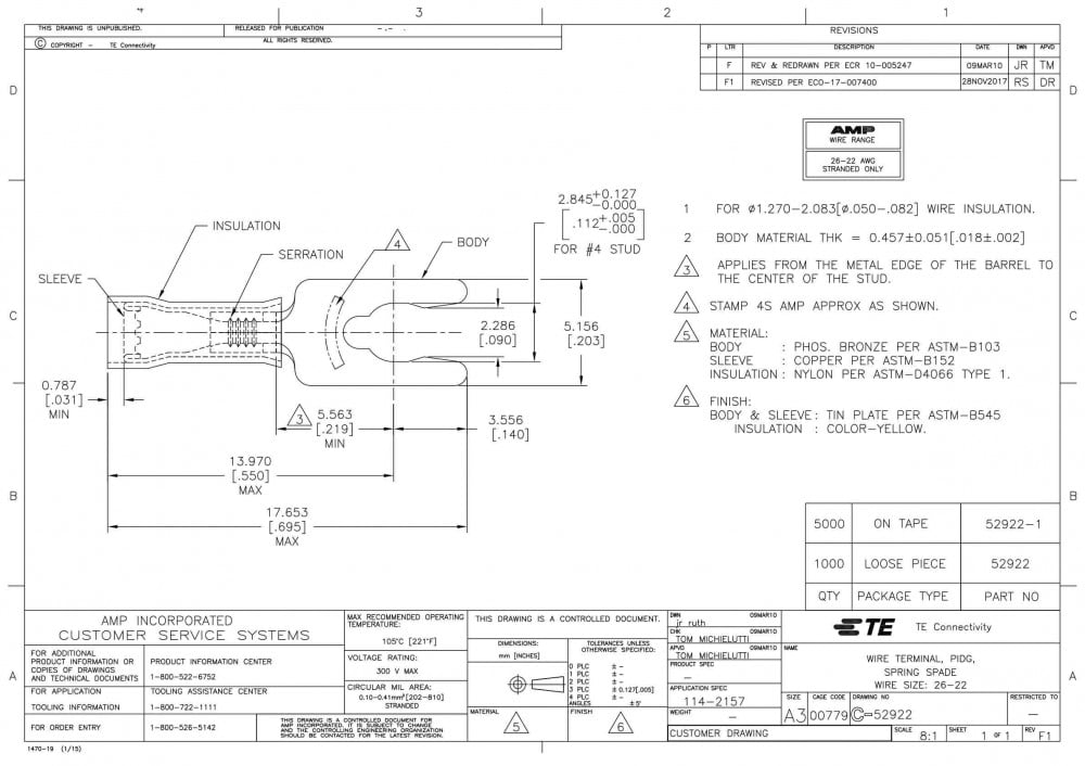 TE Connectivity 52922-1 technical drawing preview