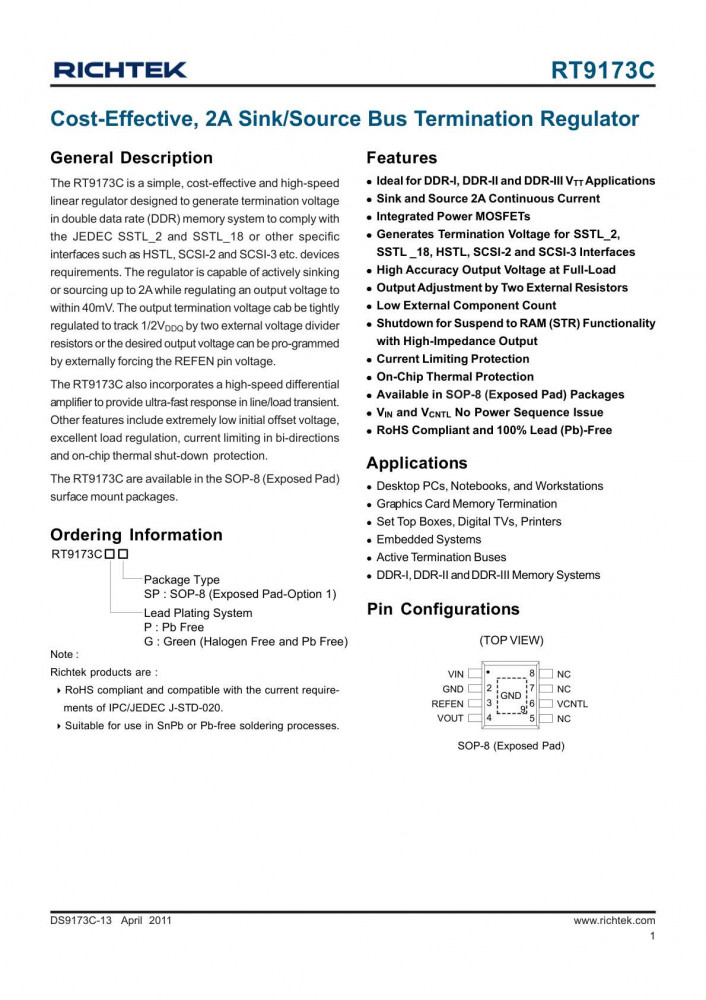 RT9173CGSP datasheet page 1