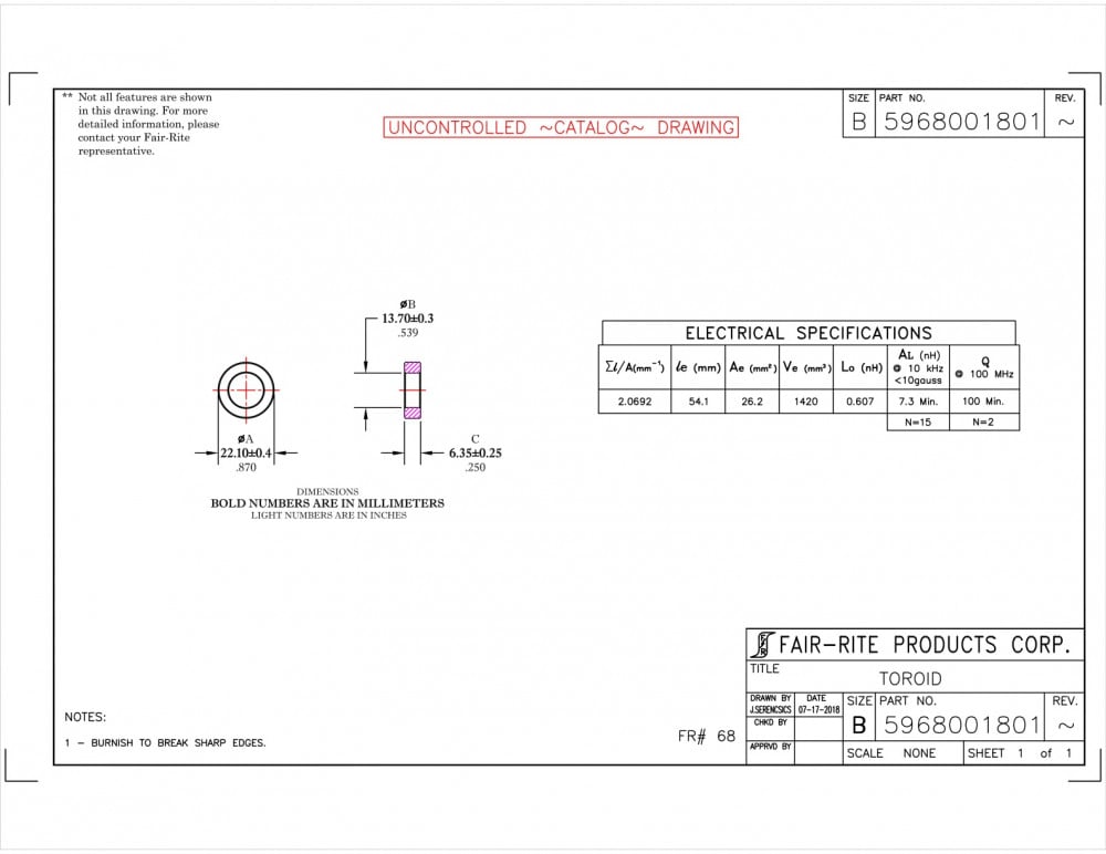 Fair-Rite 5968001801 technical drawing