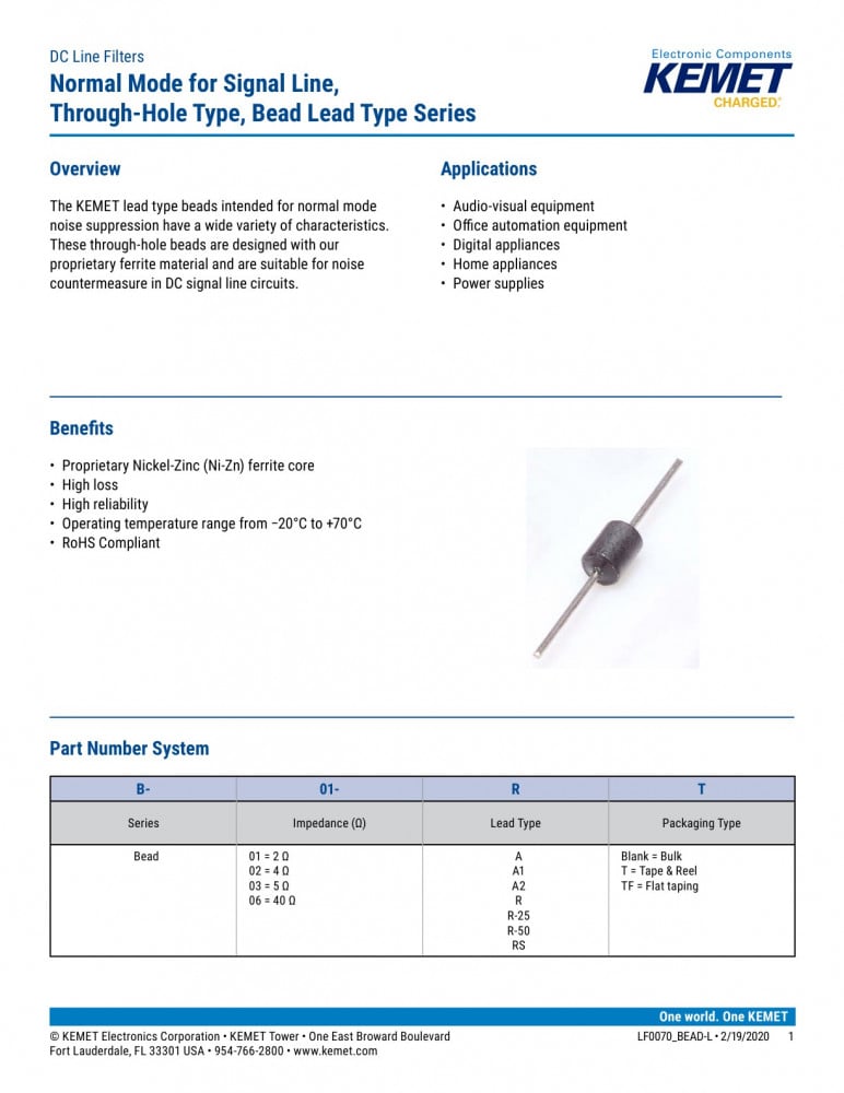 KEMET B-01-R datasheet page 1