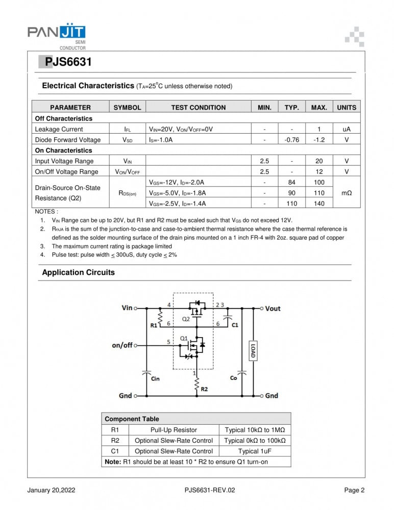 PJS6631 datasheet page 2