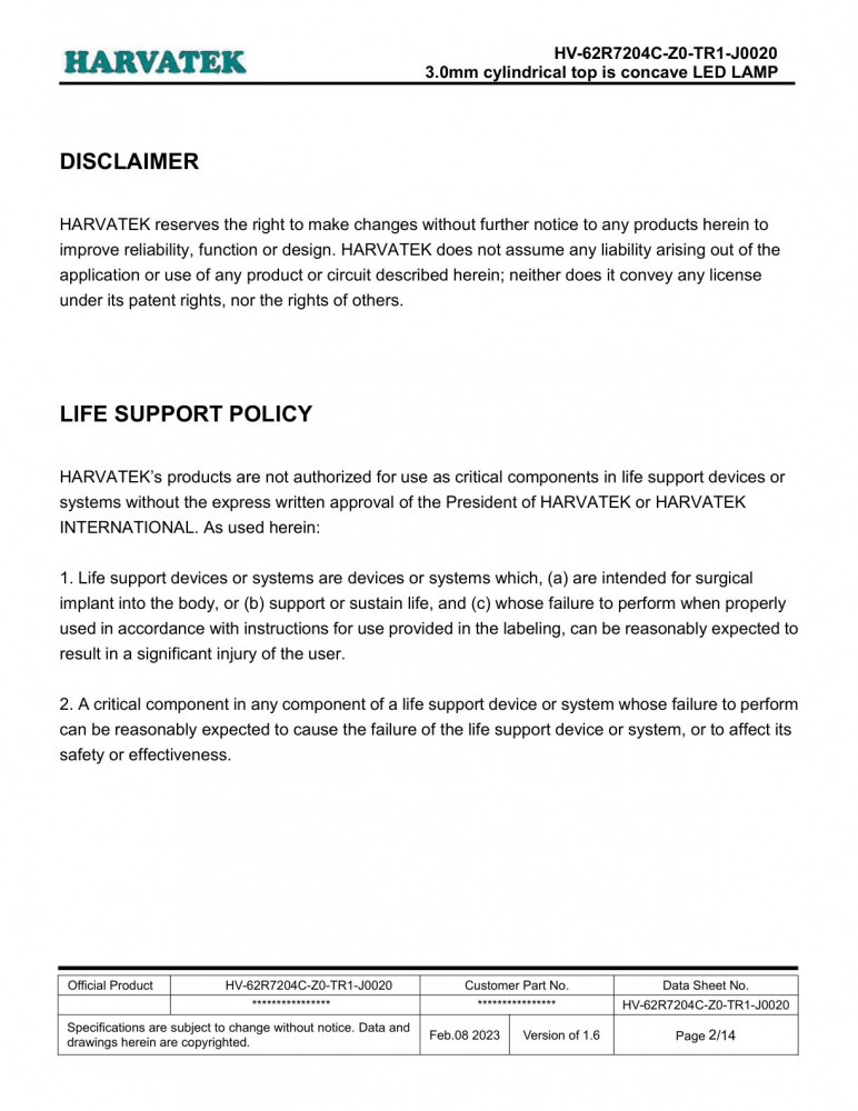 HV-62R7204C-Z0-TR1-J0020 datasheet page 2