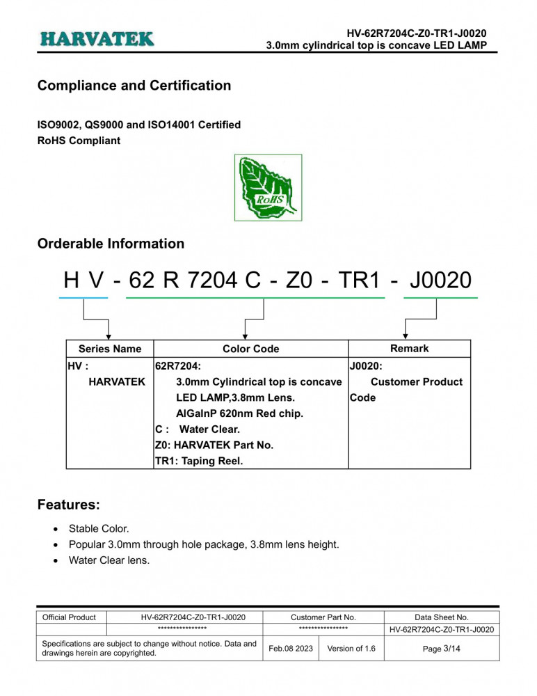 HV-62R7204C-Z0-TR1-J0020 datasheet page 3