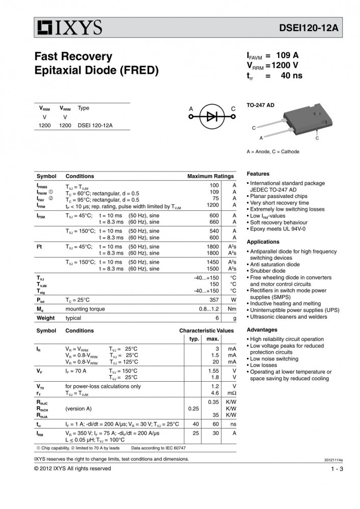 DSEI120-12A datasheet page 1