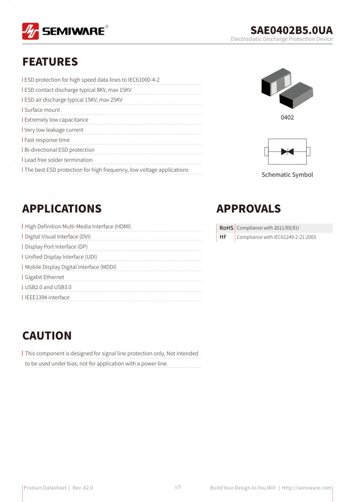SAE0402B5.0UA datasheet page 1