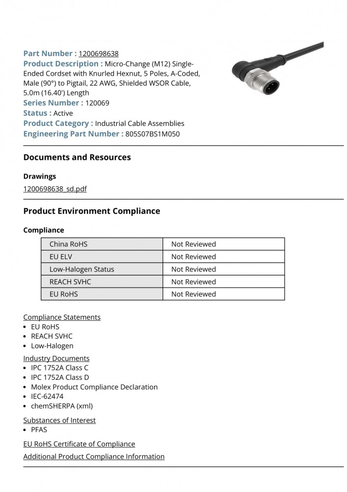 MOLEX 1200698638 technical drawing, page 1
