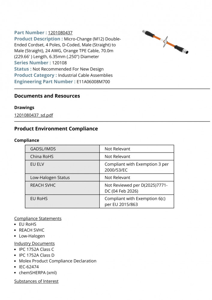 MOLEX 1201080437 product document image 1