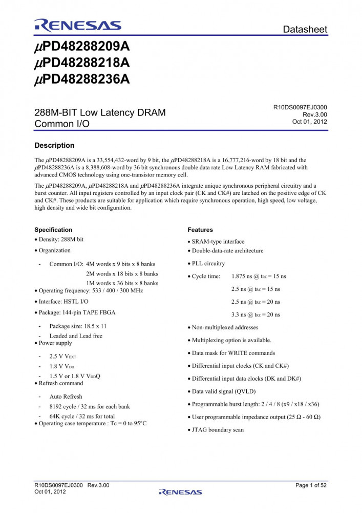 UPD48288236A datasheet page 1