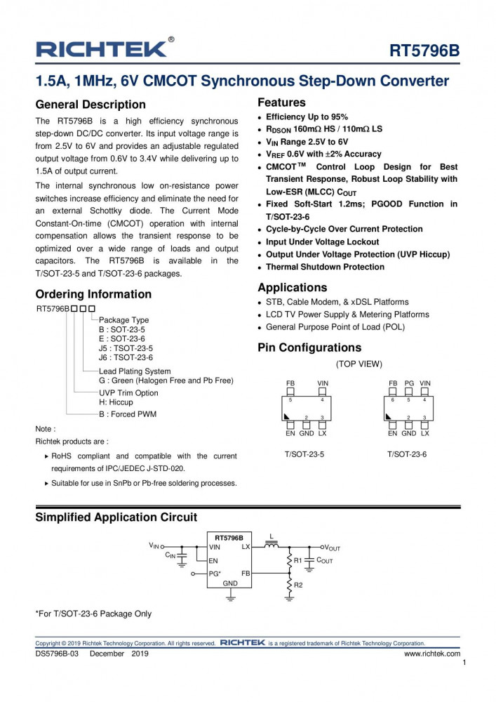 RT5796B datasheet page 1
