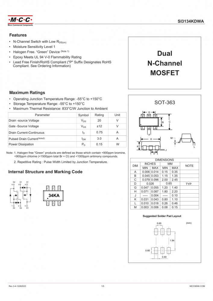 SI3134KDWA-TP datasheet page 1