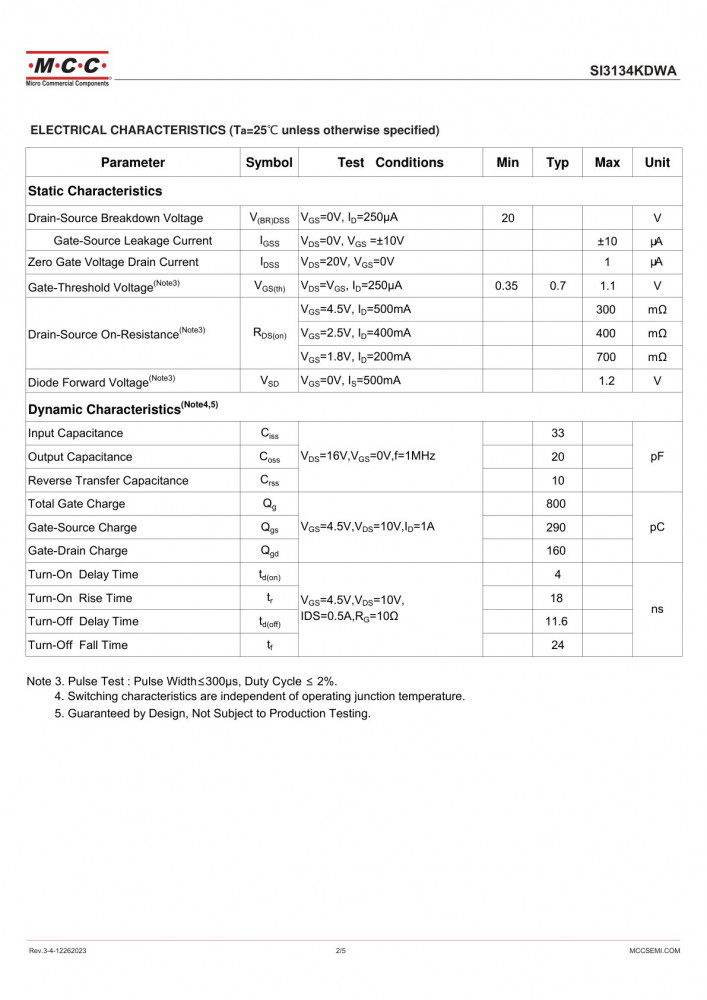 SI3134KDWA-TP datasheet page 2