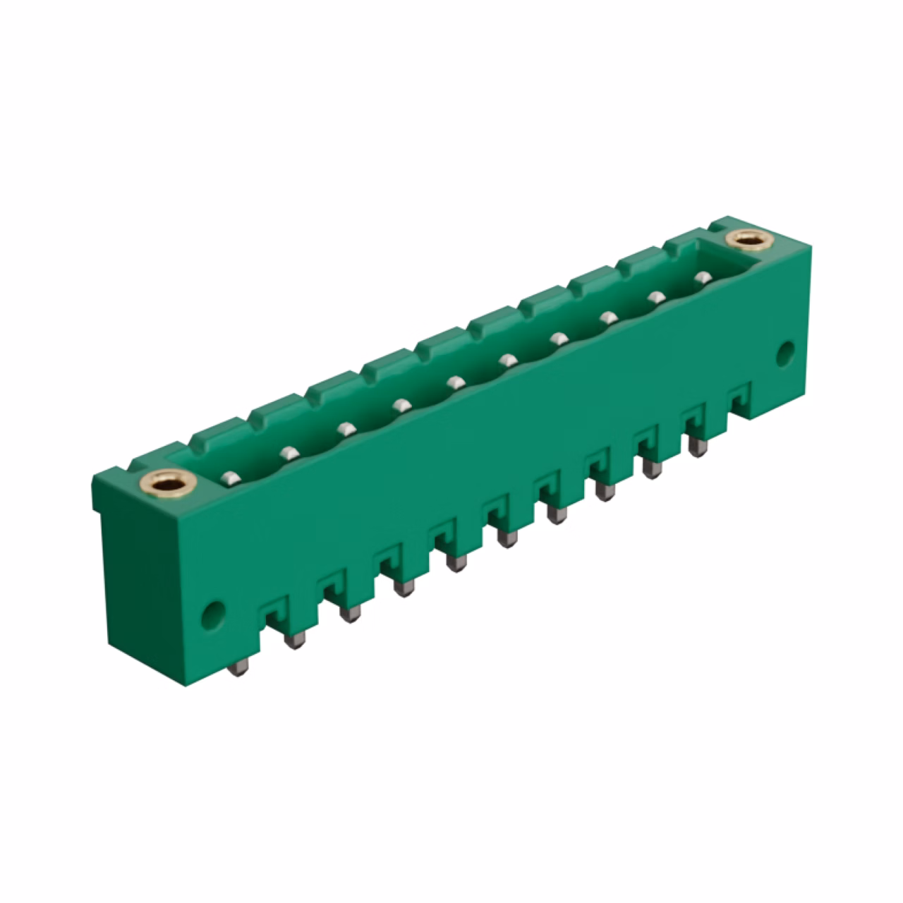 5.00mm Pitch Eurostyle Vertical PCB Header, with Threaded Retention Inserts, Green Housing, 10 Circuits for sale
