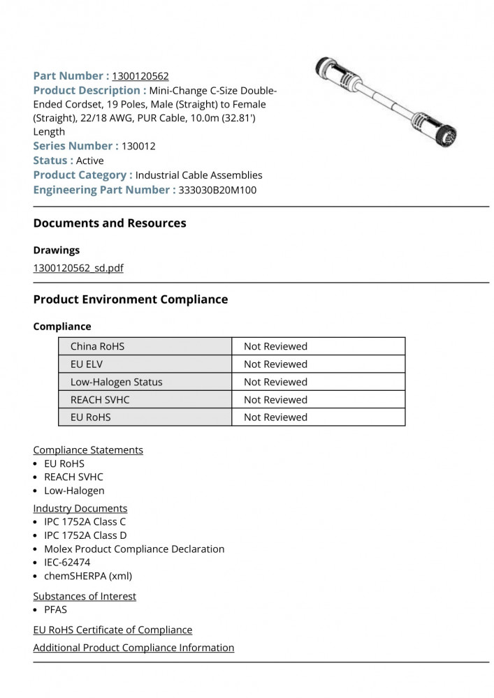 MOLEX 1300120562 document image, page 1