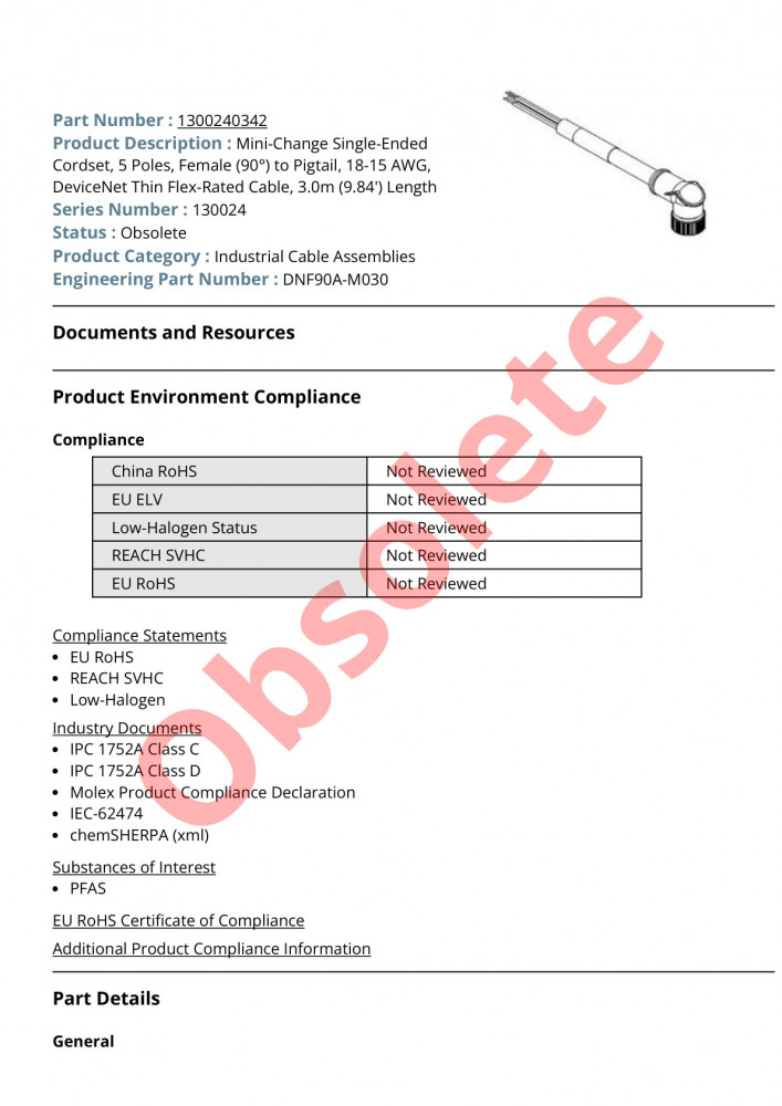 Technical document page 1 for MOLEX 1300240342