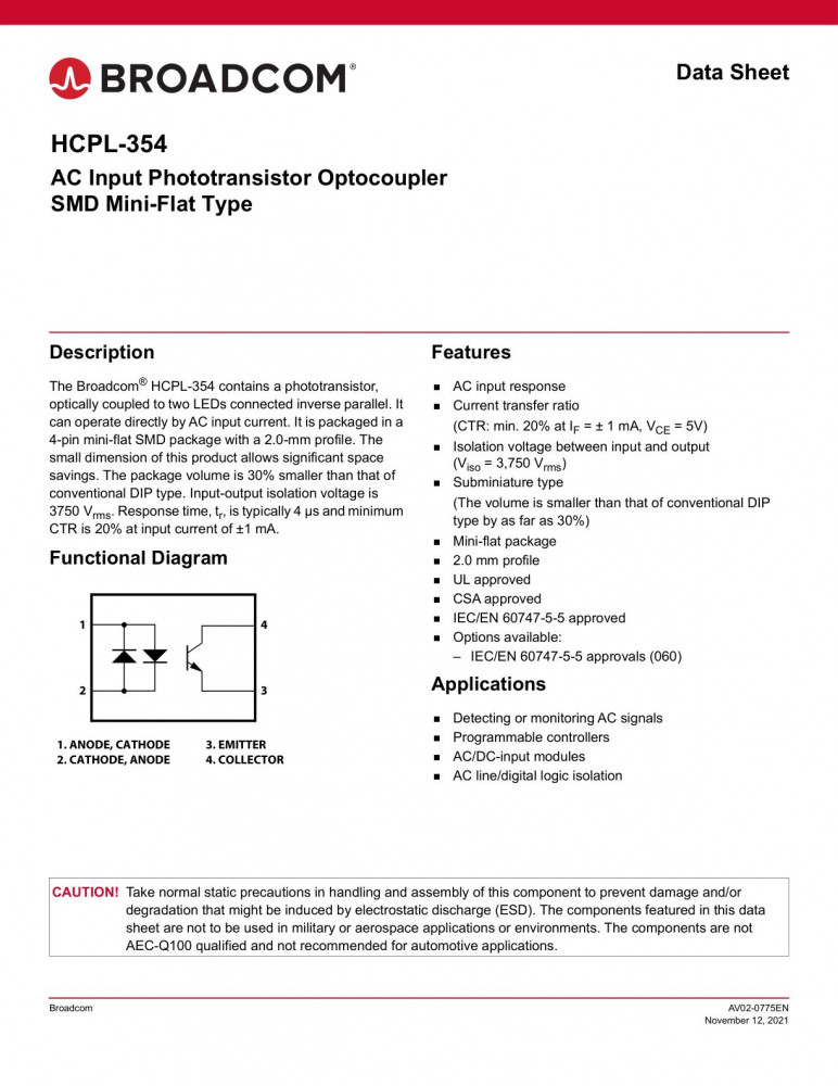 HCPL-354-060E datasheet page 1