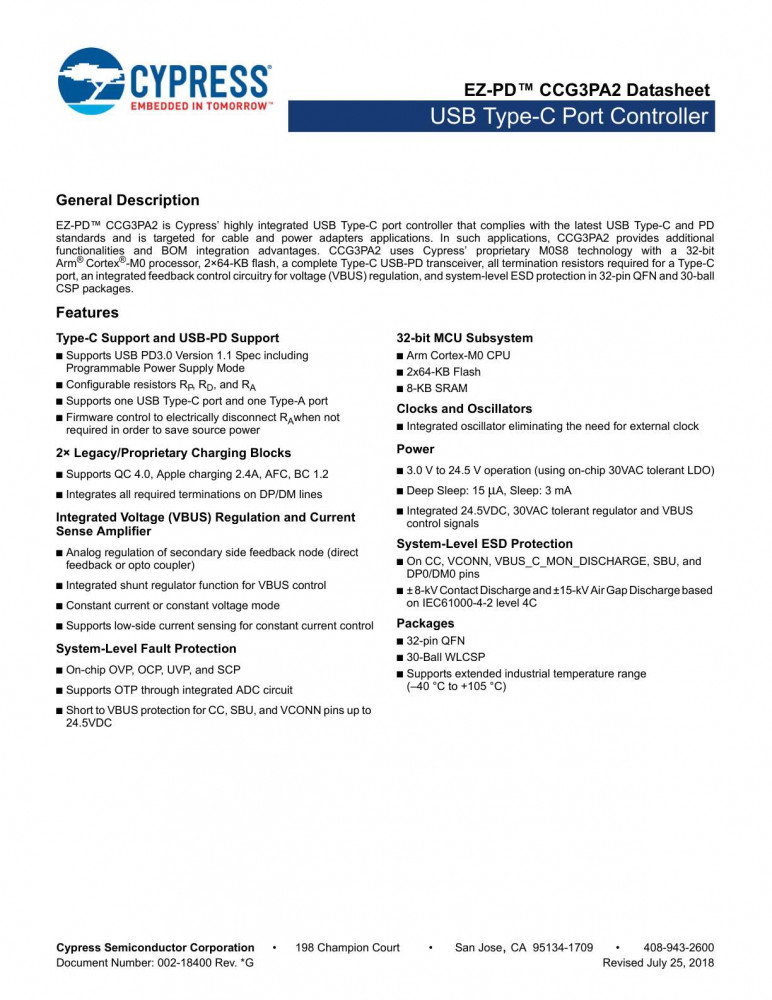 CYPDC1185B2-32LQXQT technical document page 1